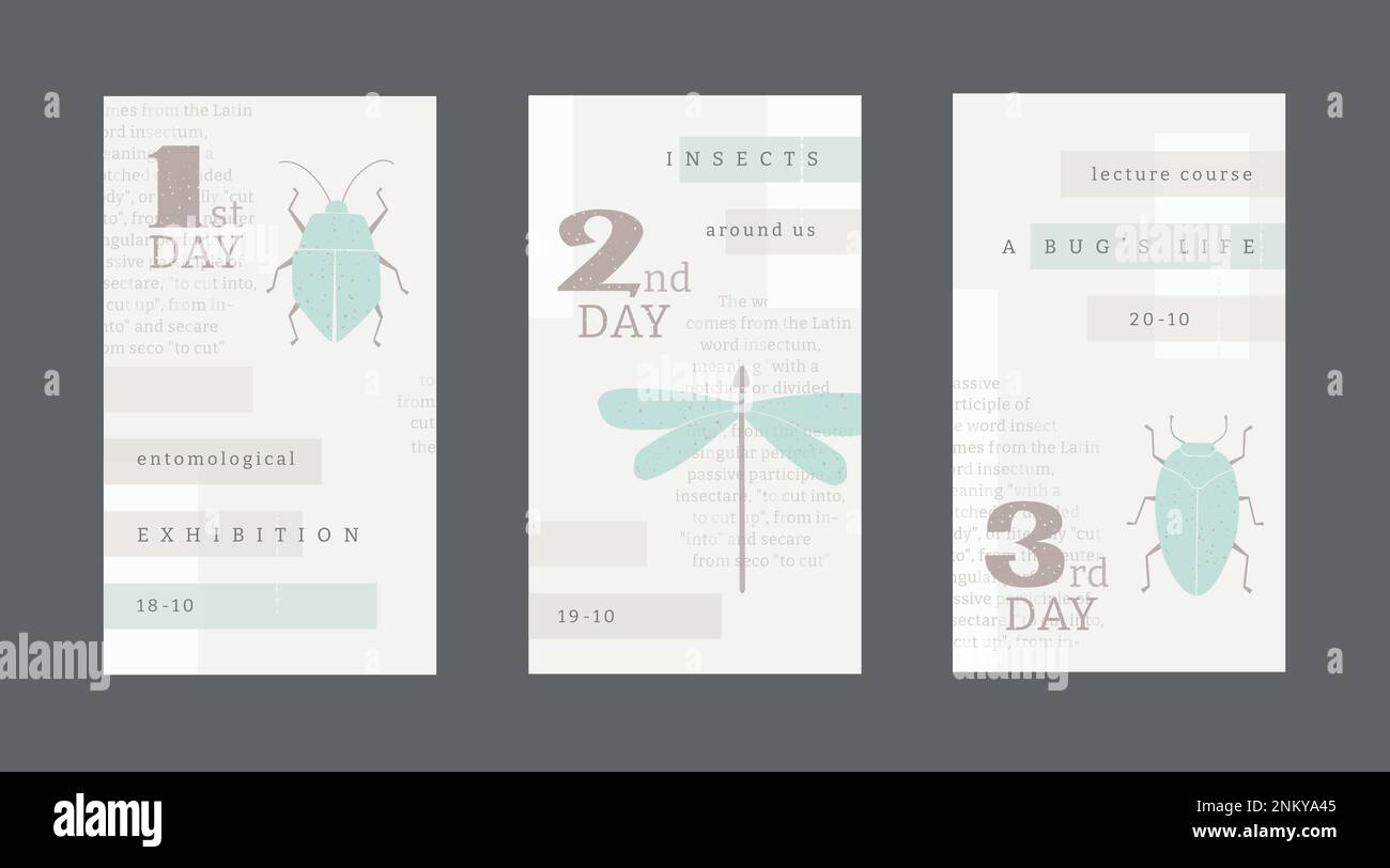 Poster template with Bug, dragonfly, ladybug. Set of vector banners ...
