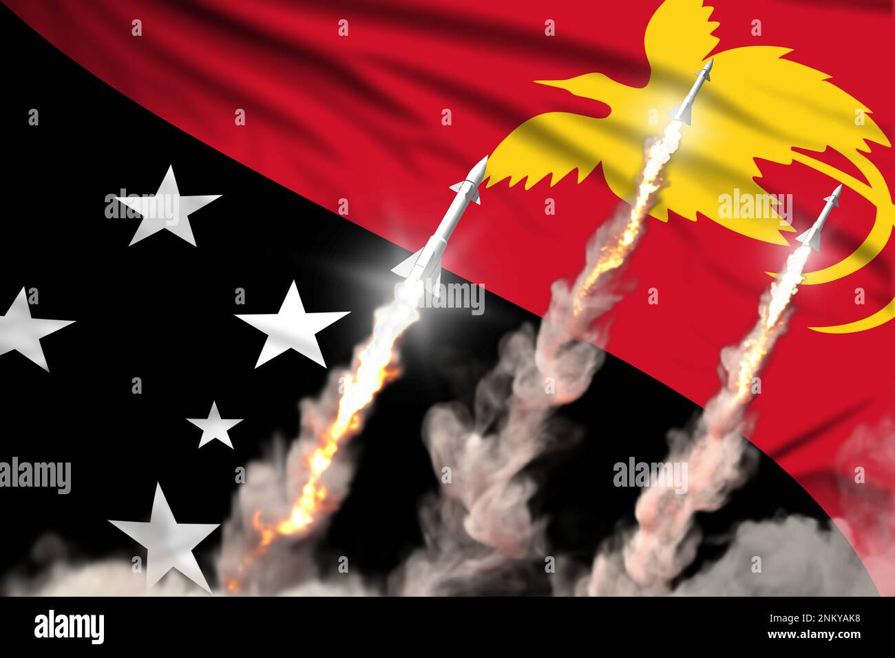 Modern strategic rocket forces concept on flag fabric background, Papua ...