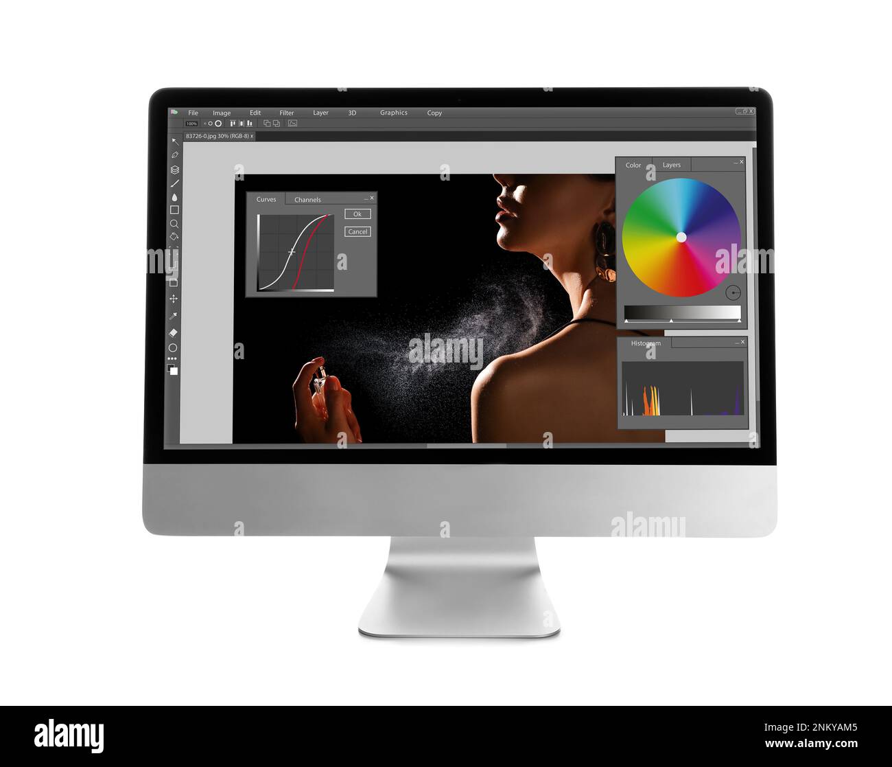 Computer with photo editor application isolated on white Stock Photo ...