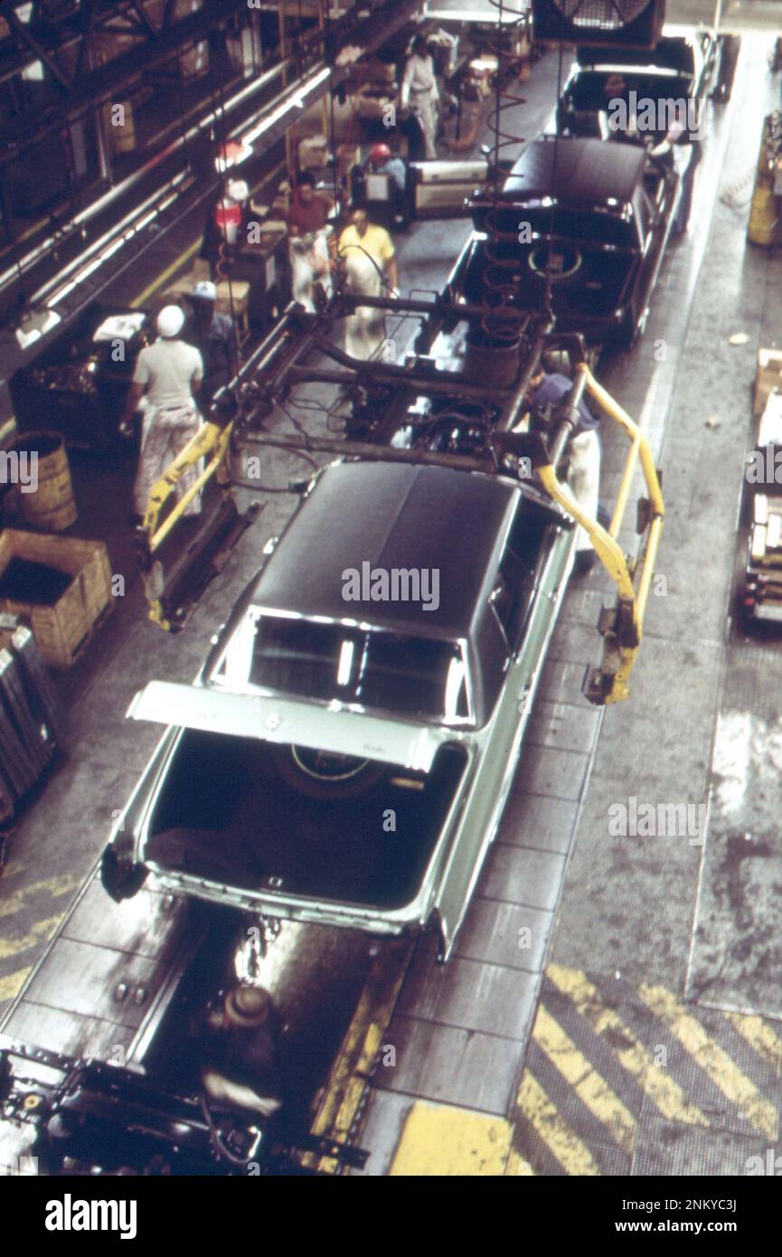 1970s America: On the Cadillac assembly line--the bodies have been ...