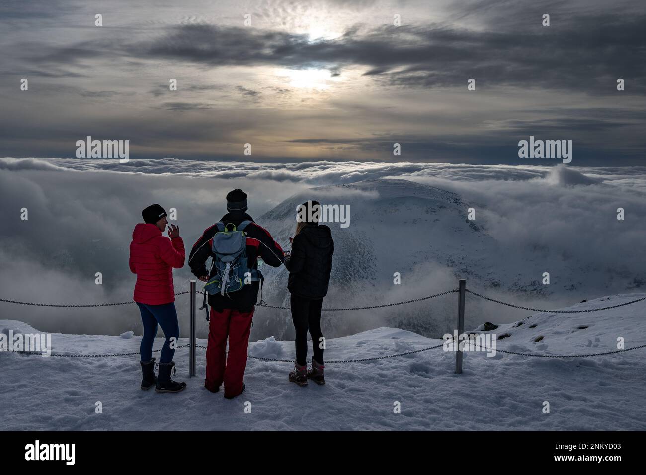 Pec Pod Snezkou, Czech Republic. 23rd Feb, 2023. People enjoy view from ...