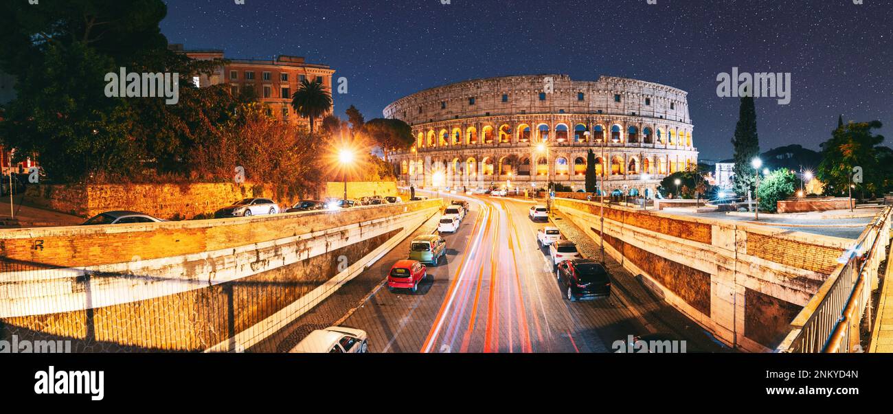 Rome, Italy. Colosseum Also Known As Flavian Amphitheatre. Traffic In ...