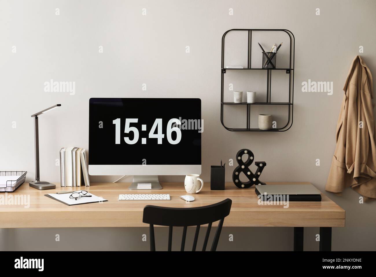 Modern workplace with computer in room. Interior design Stock Photo - Alamy