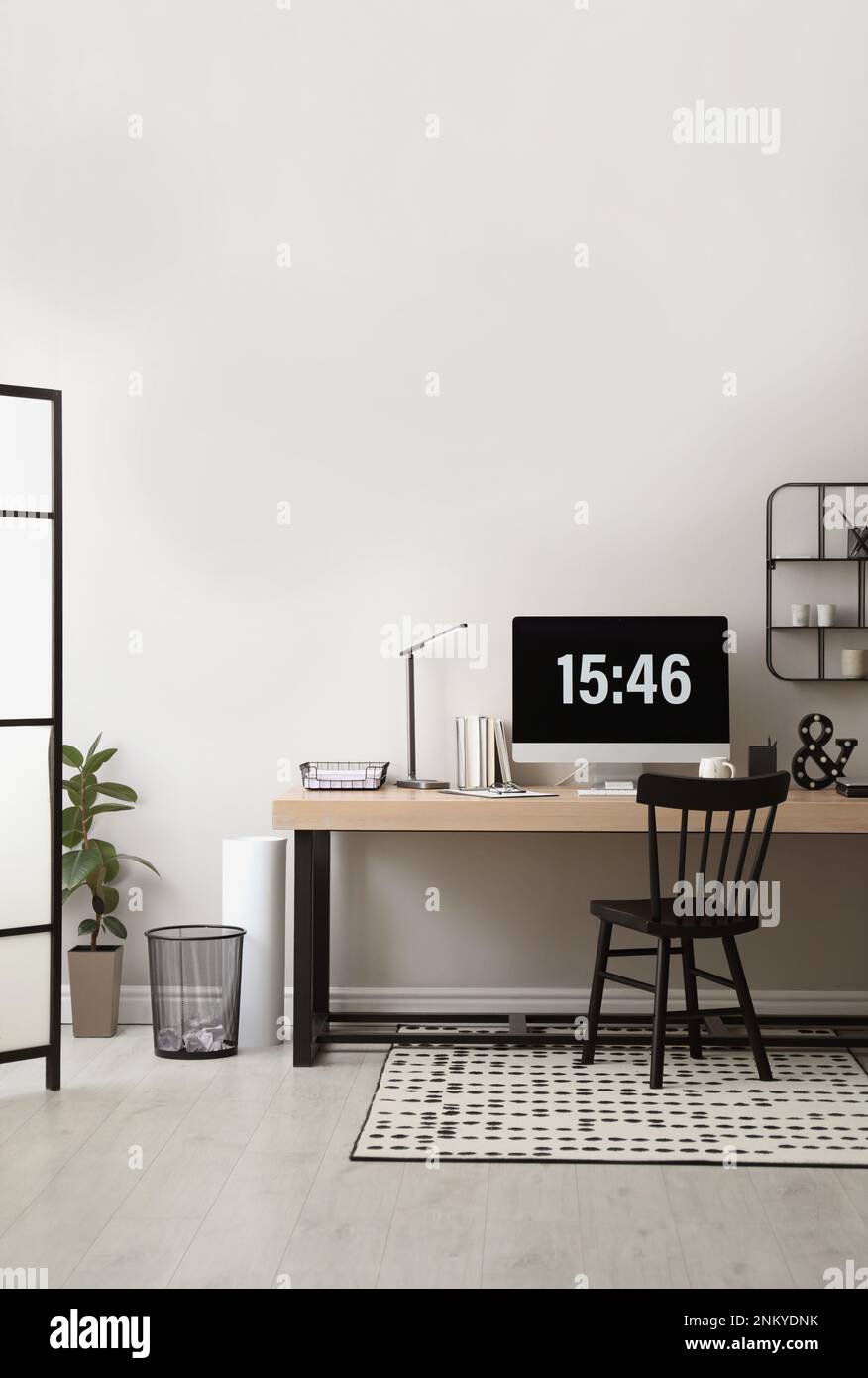 Modern workplace with computer in room. Interior design Stock Photo - Alamy
