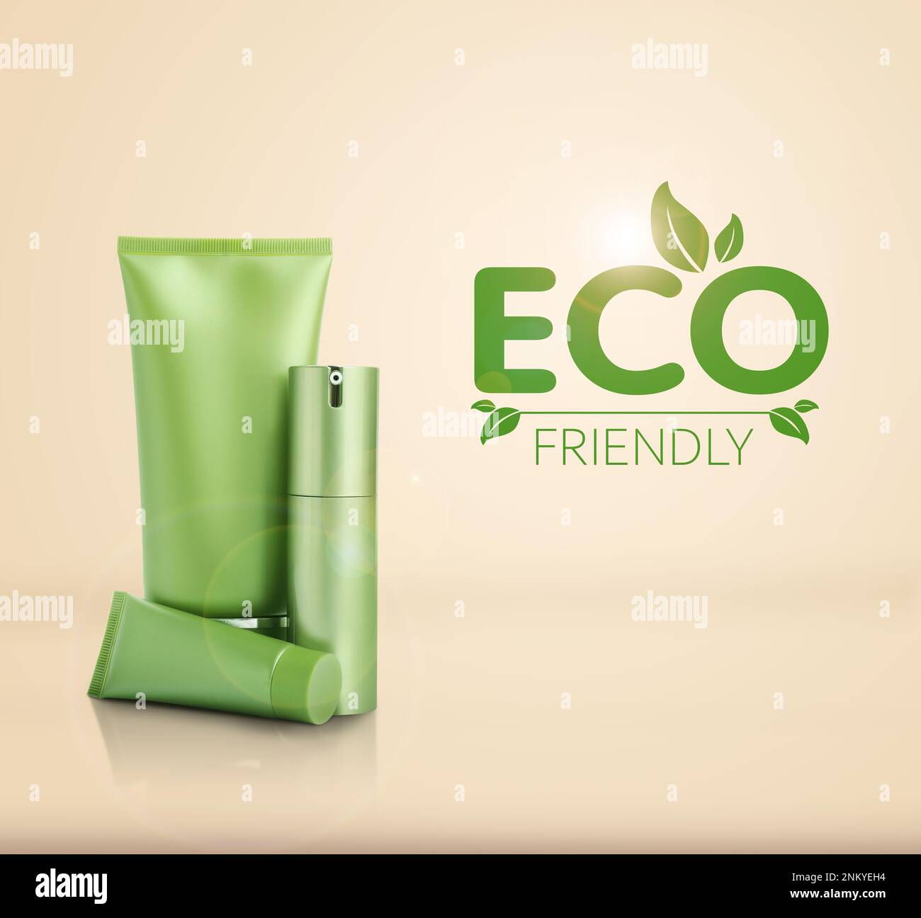 Organic eco friendly cosmetic products on beige background Stock Photo ...