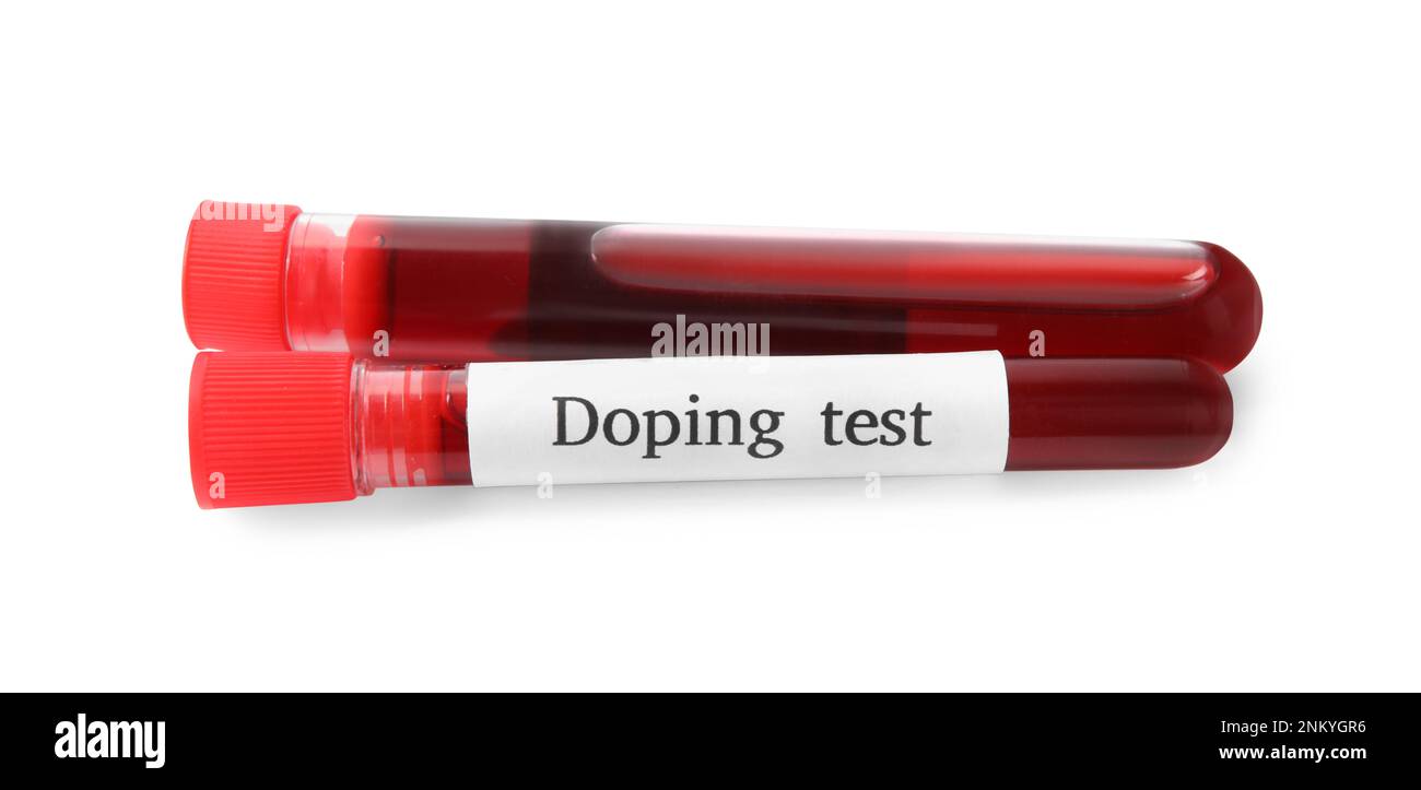 Tubes of blood with words Doping test on white background Stock Photo ...