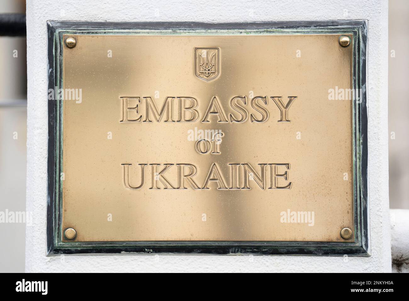 A sign for the Ukrainian Embassy, one year on of the Russian invasion ...