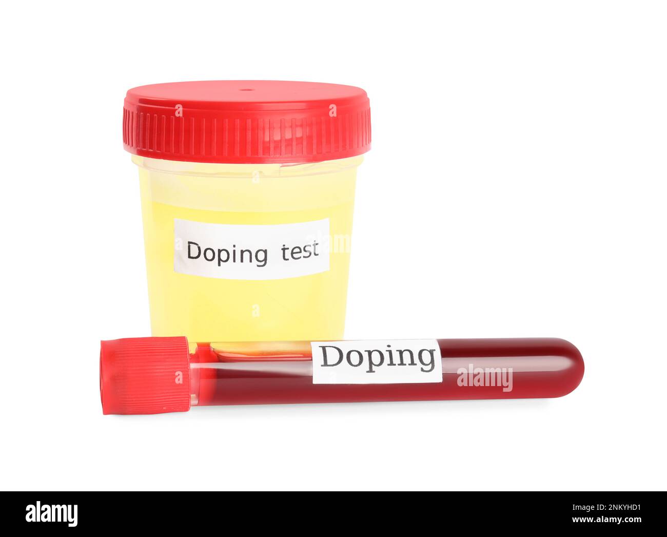 Containers with samples of blood and urine for doping control isolated ...