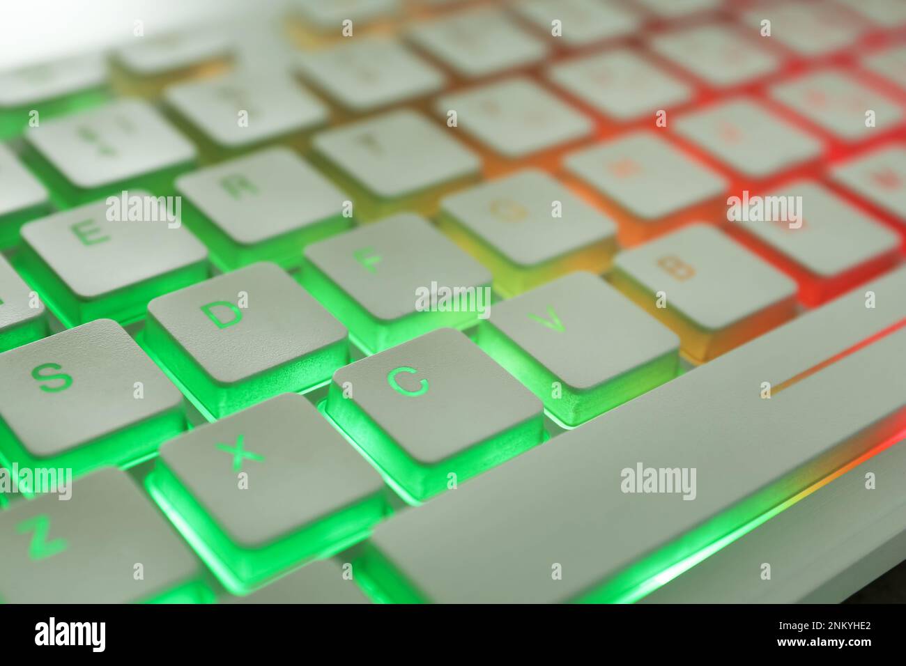 Modern keyboard with RGB lighting, closeup view Stock Photo - Alamy