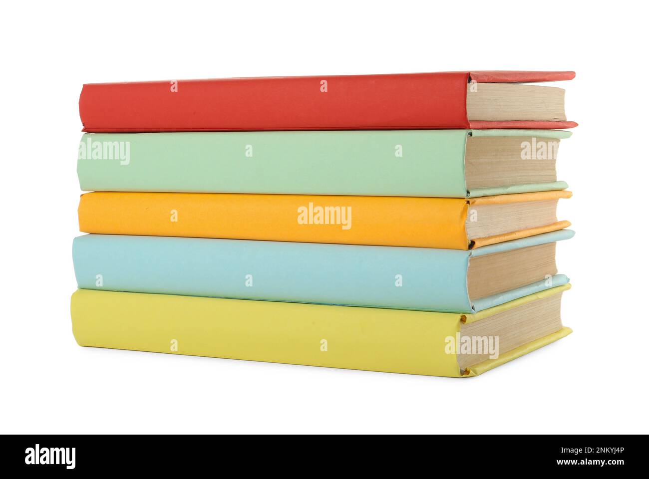 Many colorful hardcover books on white background Stock Photo - Alamy