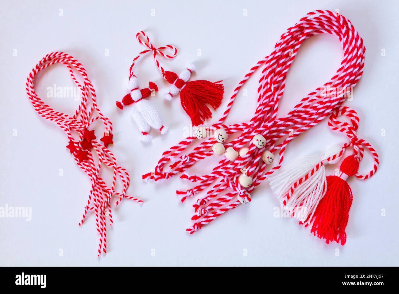 Bulgarian symbols of spring, many different white and red martenitsa on ...