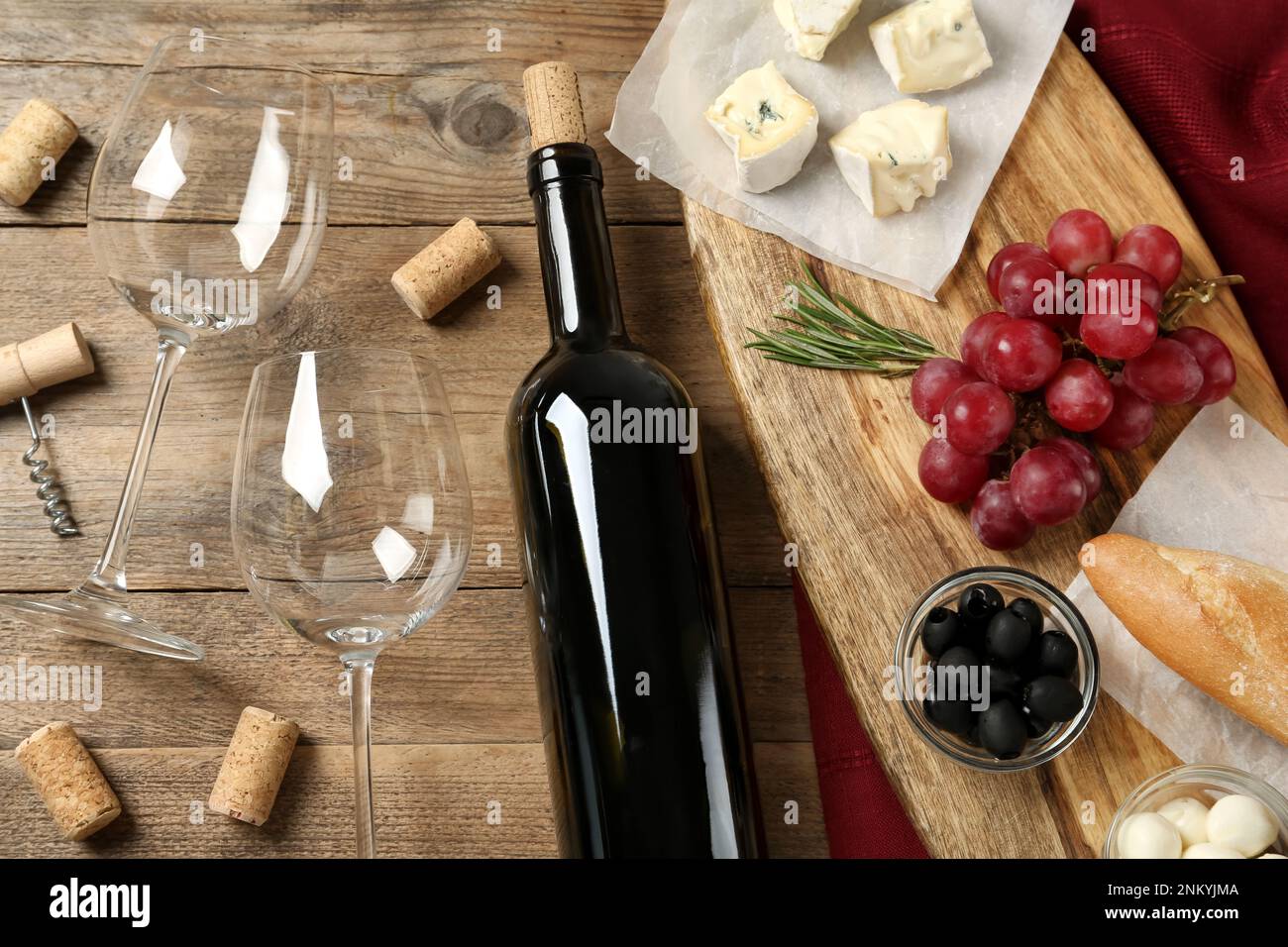 Top view red wine flat lay composition wineglass hi-res stock ...