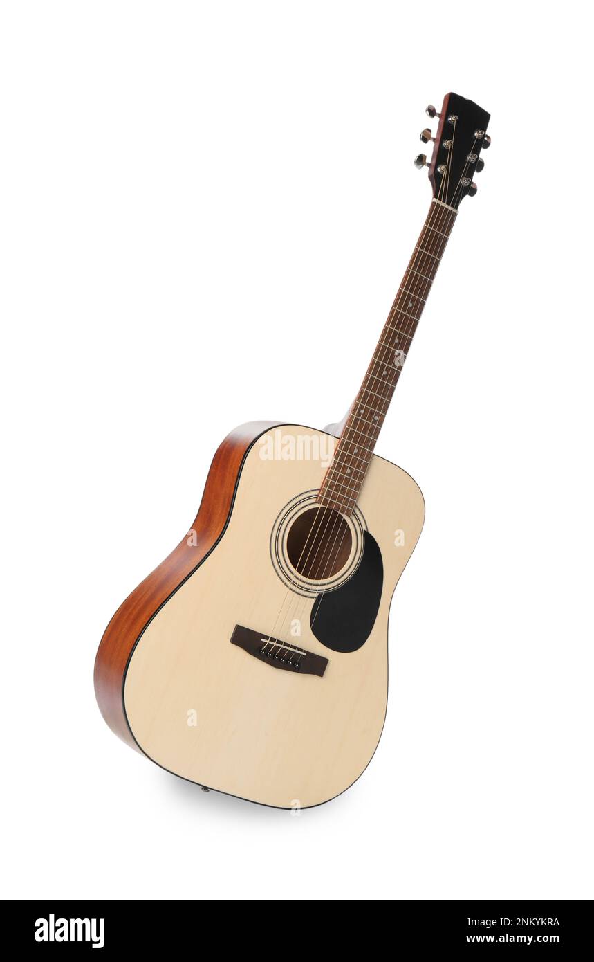 Acoustic guitar isolated on white. String musical instrument Stock ...
