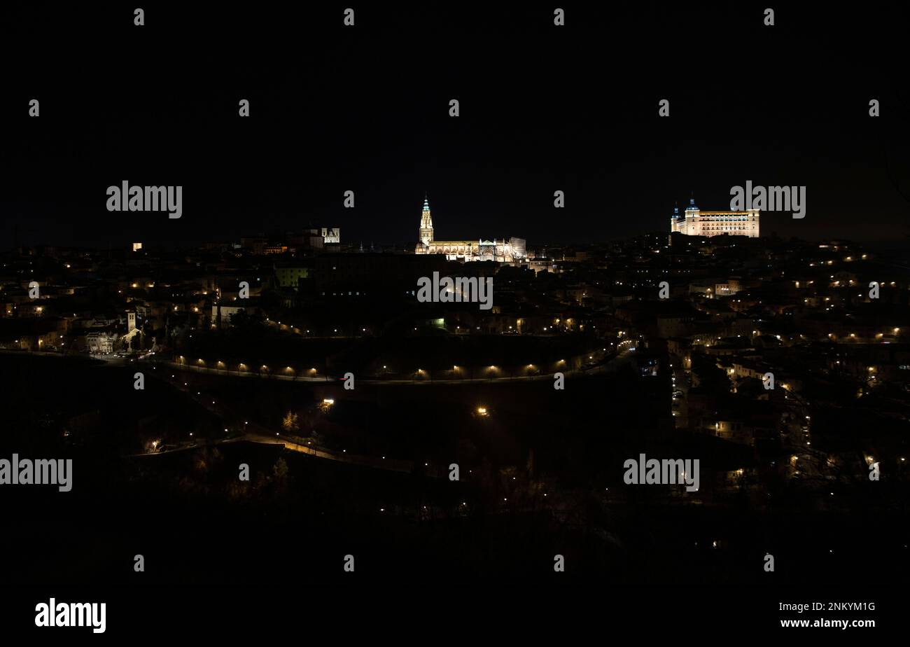 General view of the city of Toledo at night, on January 30, 2022, in ...