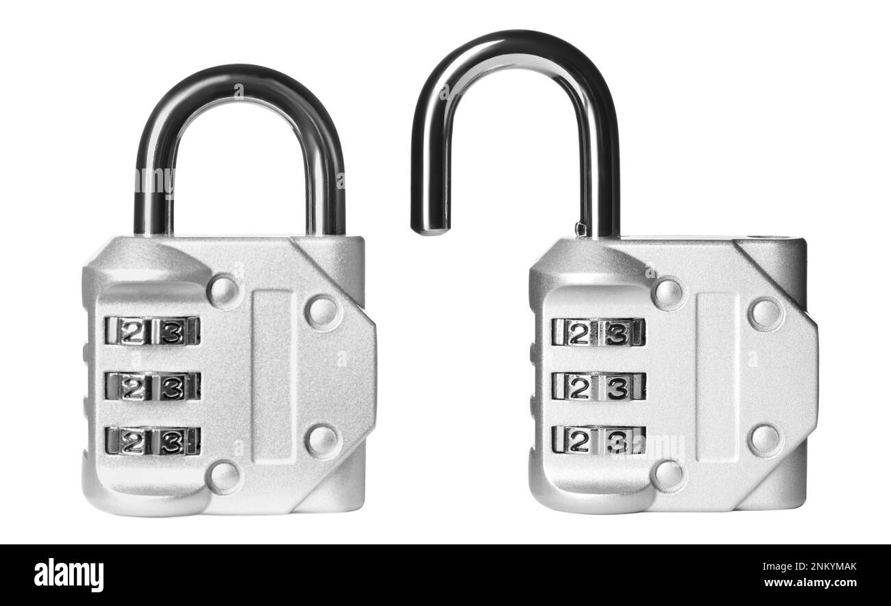 Steel combination padlocks on white background, collage Stock Photo - Alamy