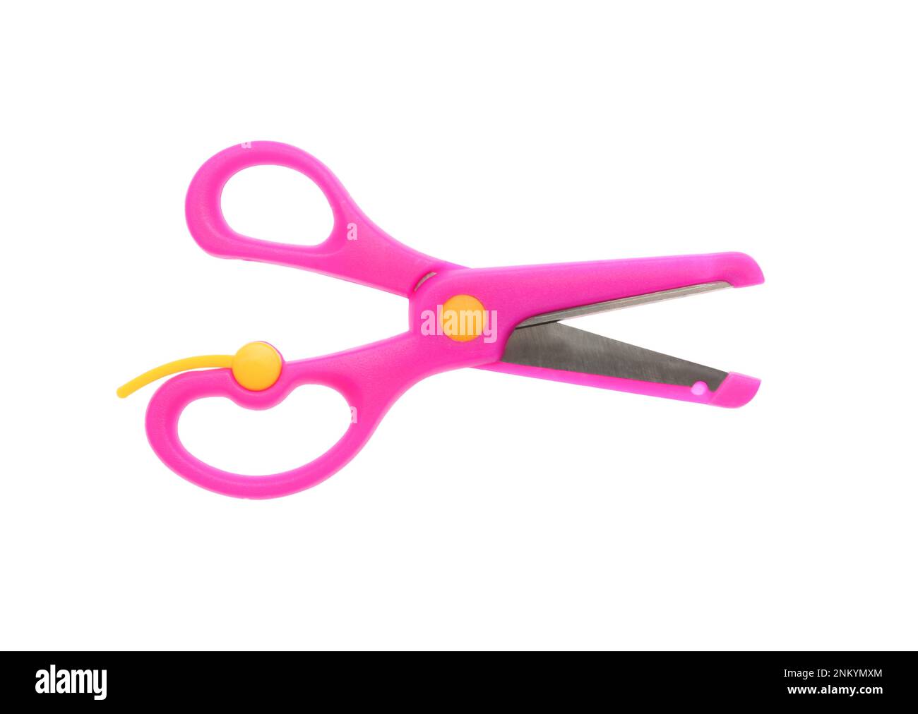 Kid's color scissors isolated on white, top view Stock Photo - Alamy