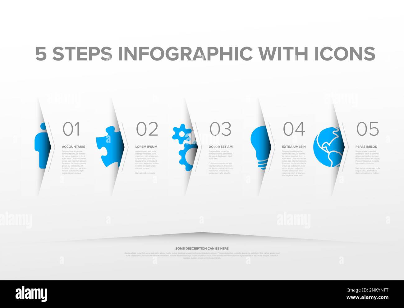 Vector five steps progress or options template with big icons and deep ...