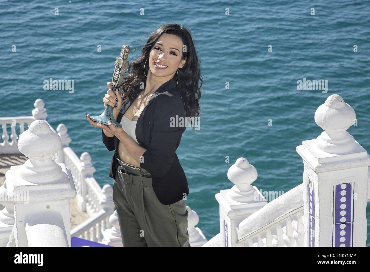 Artist Channel, winner of Benidorm Fest 2022, poses with her trophy at ...