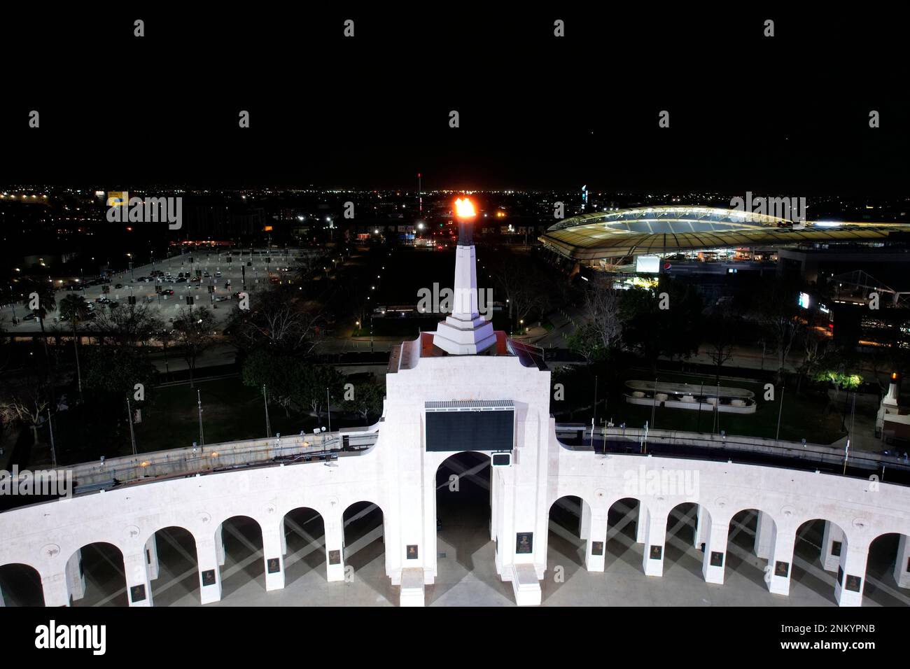 The Los Angeles Memorial Coliseum peristyle and Olympic torch, Saturday ...