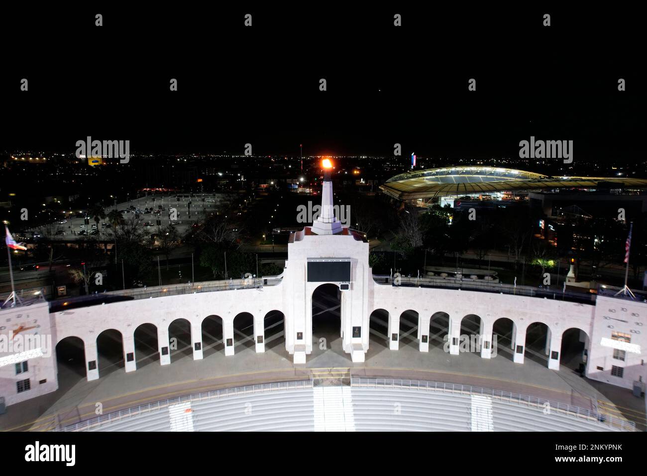 The Los Angeles Memorial Coliseum peristyle and Olympic torch, Saturday ...
