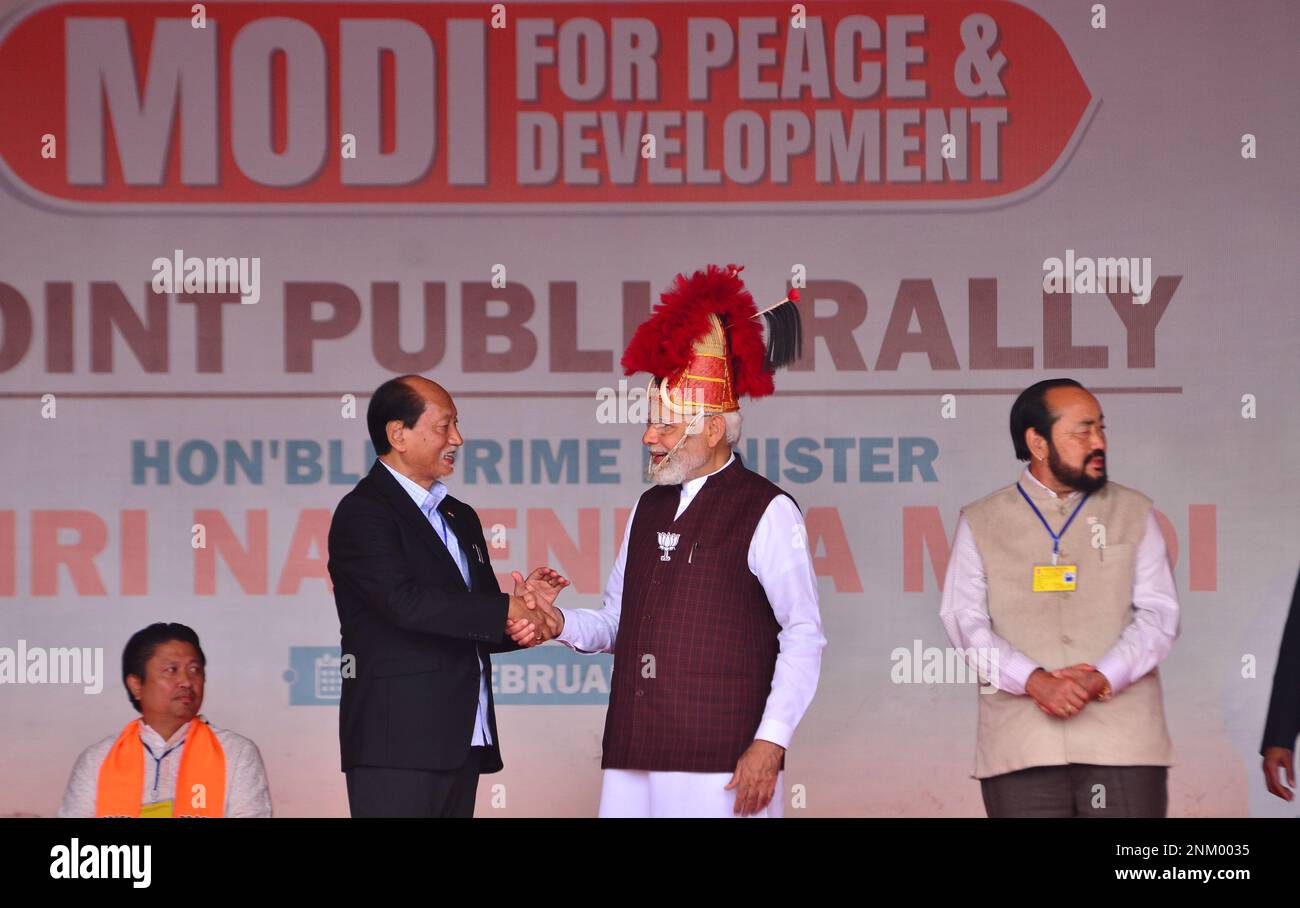 Chumukedima, India. 24th Feb, 2023. India Prime Minister Narendra Modi ...