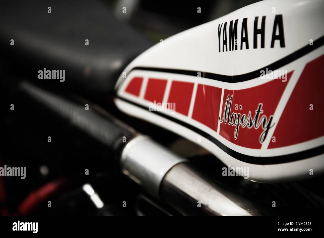 Fuel tank of Yamaha Majesty trials motorcycle Stock Photo - Alamy