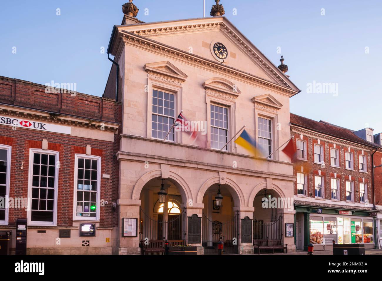 England, Dorset, Blandford Forum, The Market Square and Town Hall Stock ...