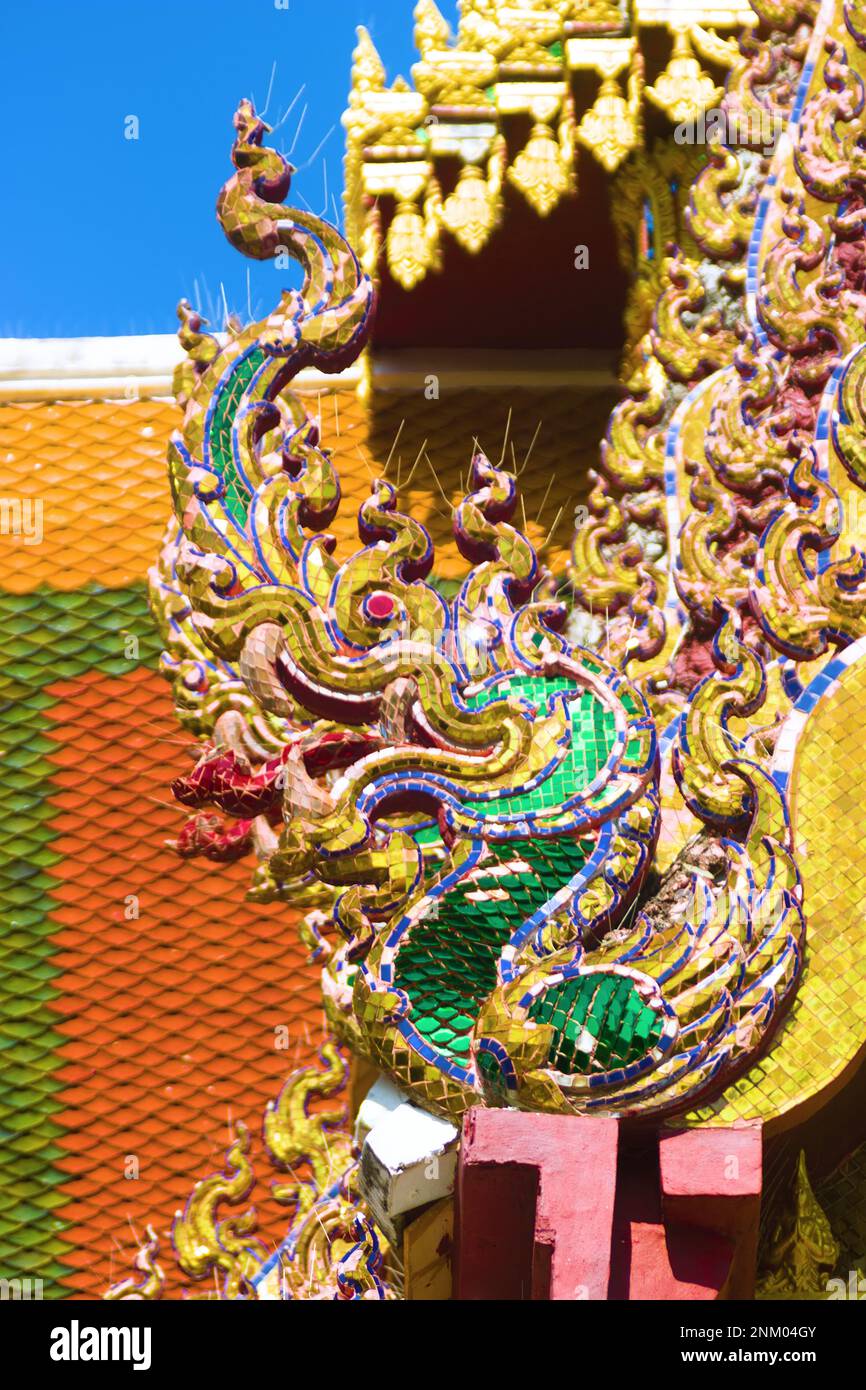 Elements of Thai Temple sculpture: dragon, three-faced janus, samsara ...