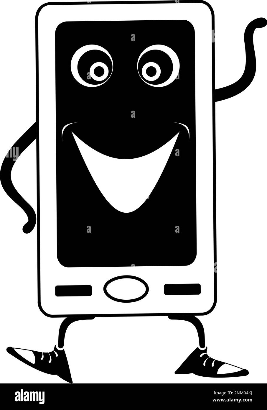 Cartoon smart phone isolated illustration. Smiling smart phone black on ...