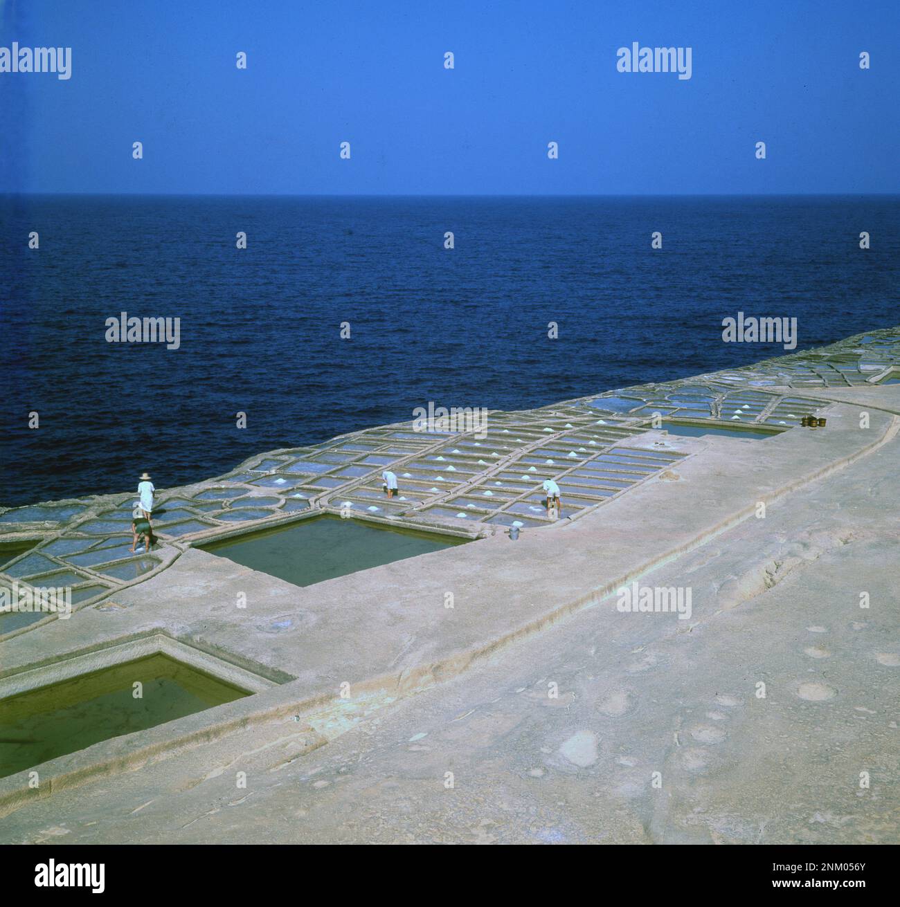 1960s, historical, a view from this era over salt pans on the coast of ...