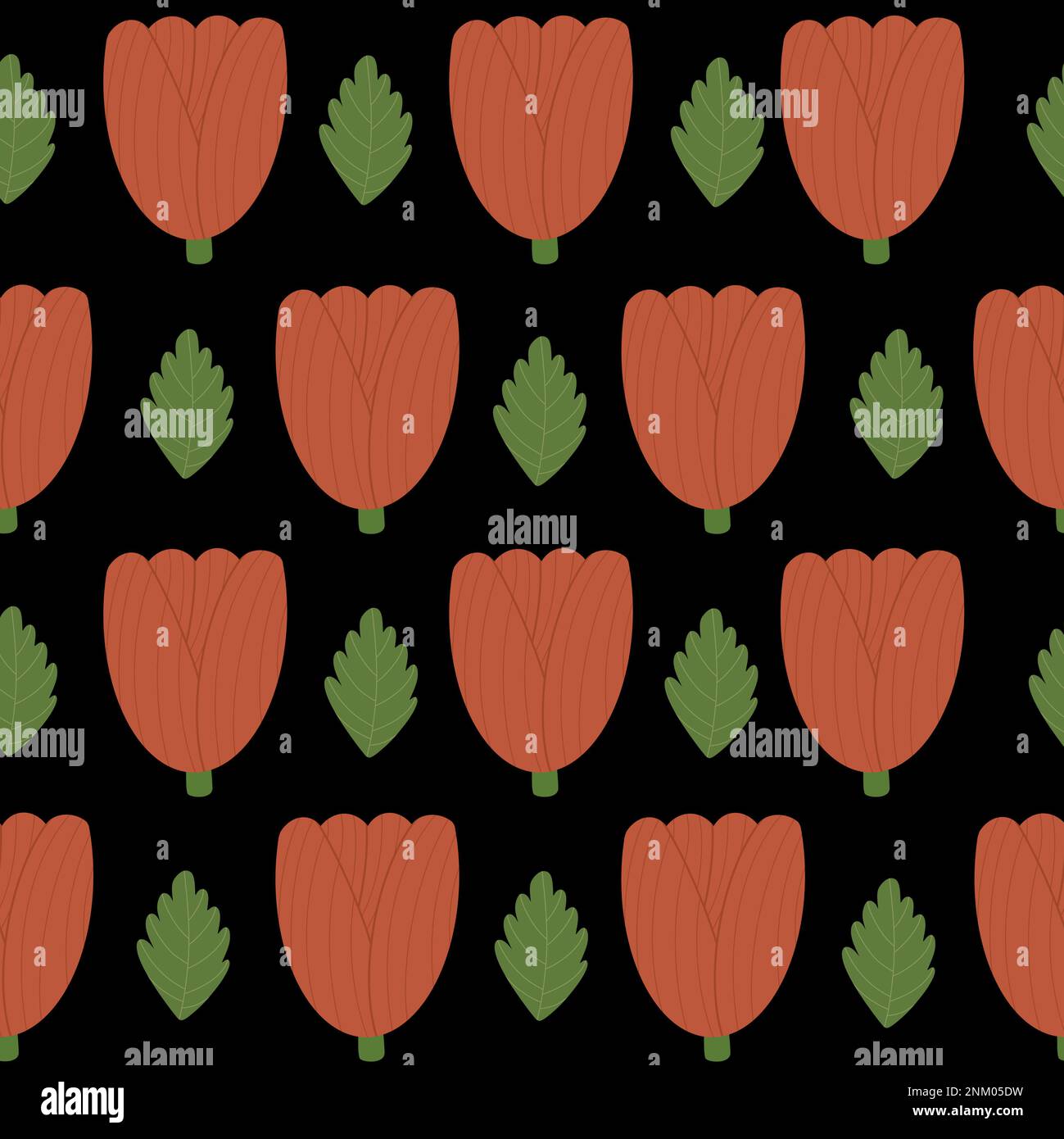 Tulip seamless pattern. Flat red flower buds. Raster flat allover ...