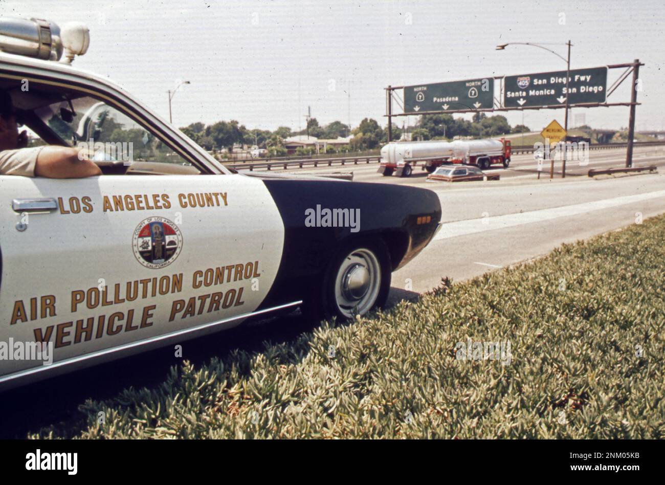 1970s United States: Air pollution control department officers checking ...