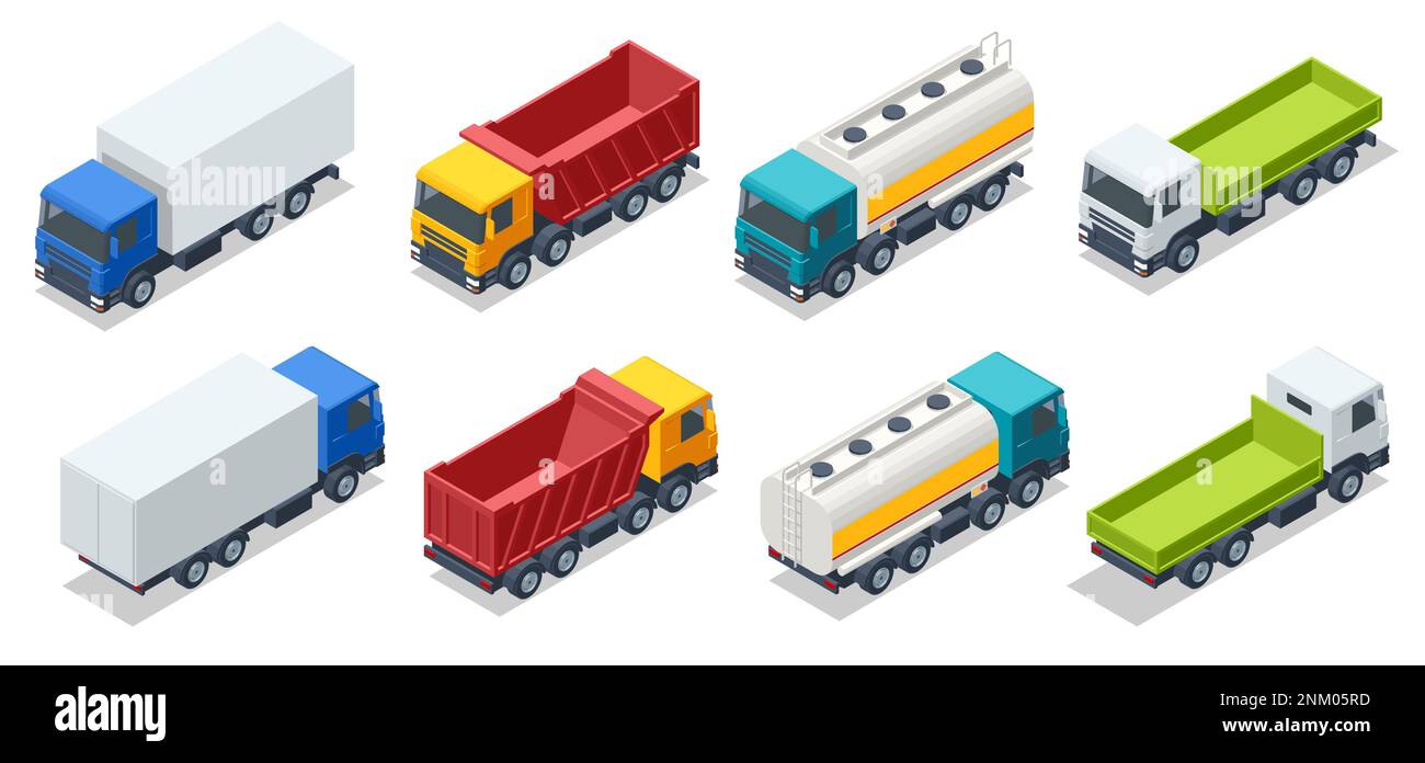 Isometric Petroleum tanker, Dump Truck, Refrigerator truck logistics ...