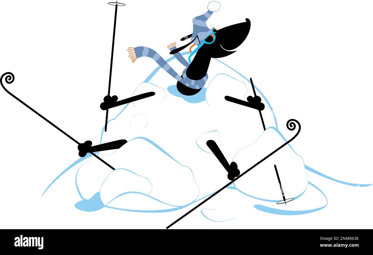 Cartoon dog skier and a big snowdrift illustration. Cartoon dachshund a ...