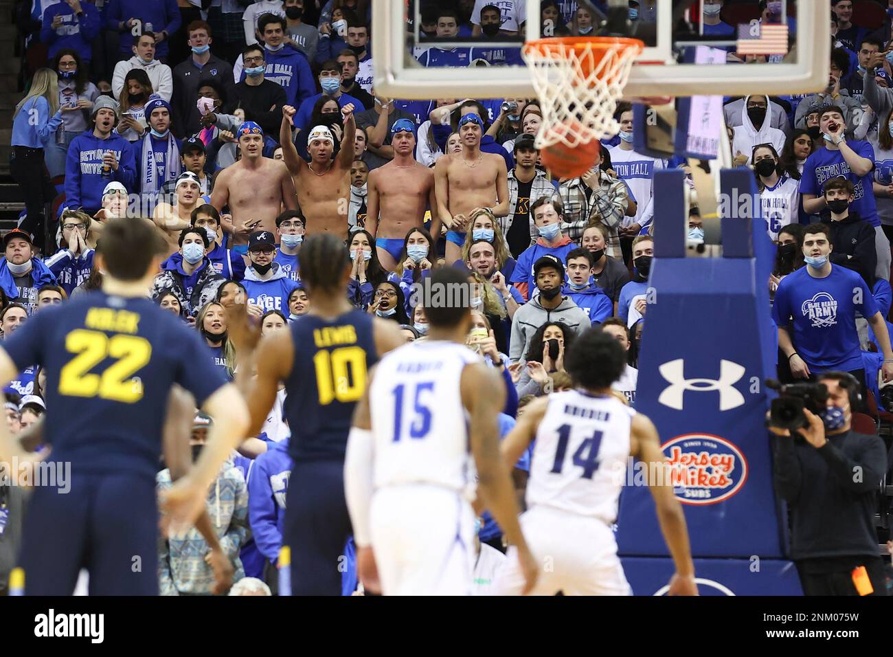 NEWARK, NJ - JANUARY 26: Seton Hall Pirates mens swim team members in ...