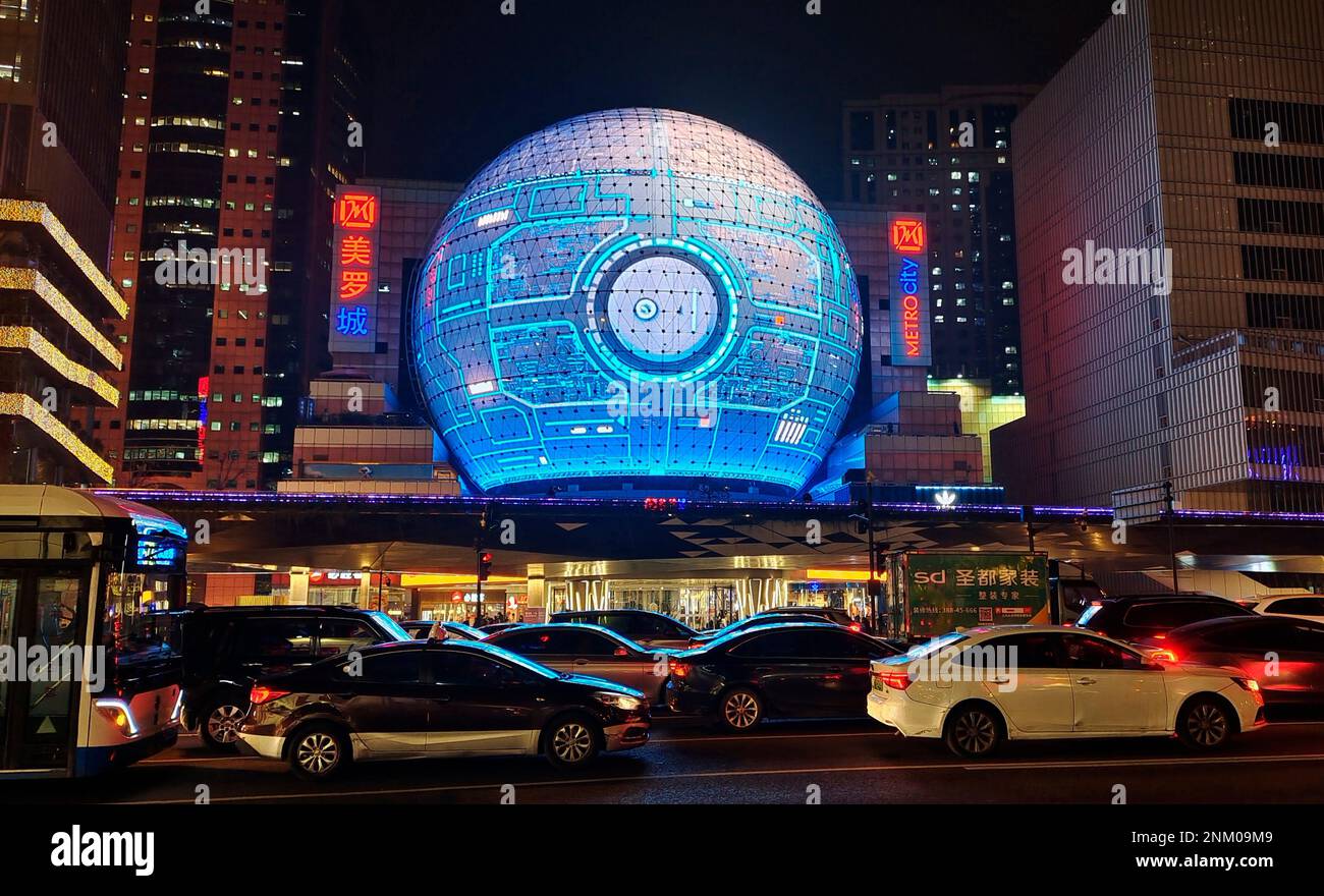 A global screen, made of 3,888 4K screens, shows a 3D program on top of ...