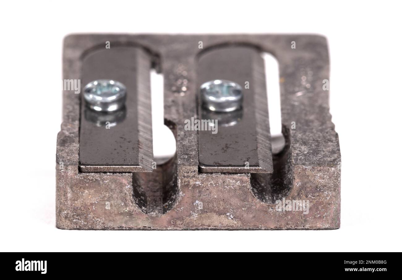 Old manual metal pencil sharpner on a white background Stock Photo - Alamy