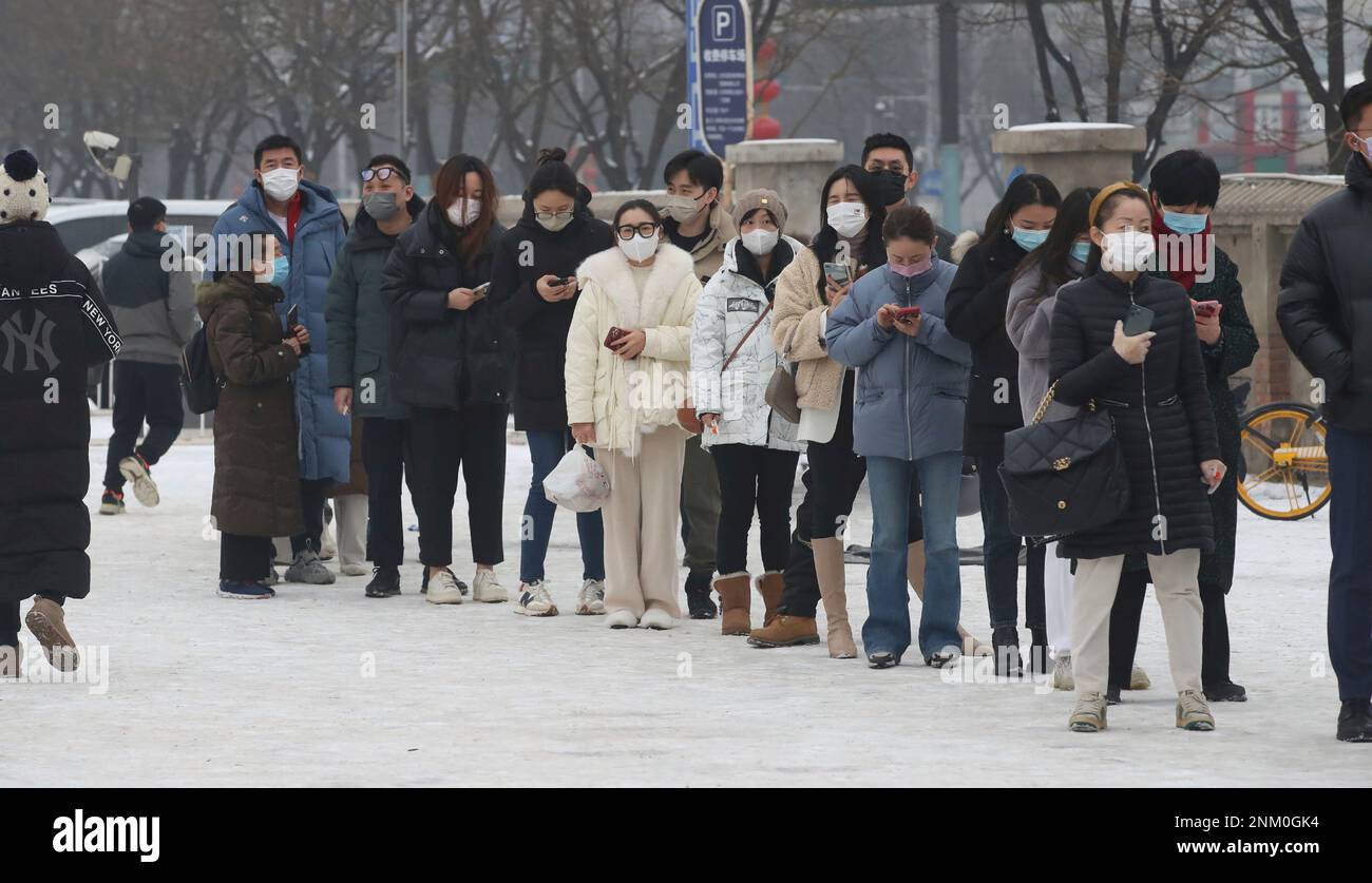People line up to take PCR test in Beijing, China on Jan. 24, 2022. A ...