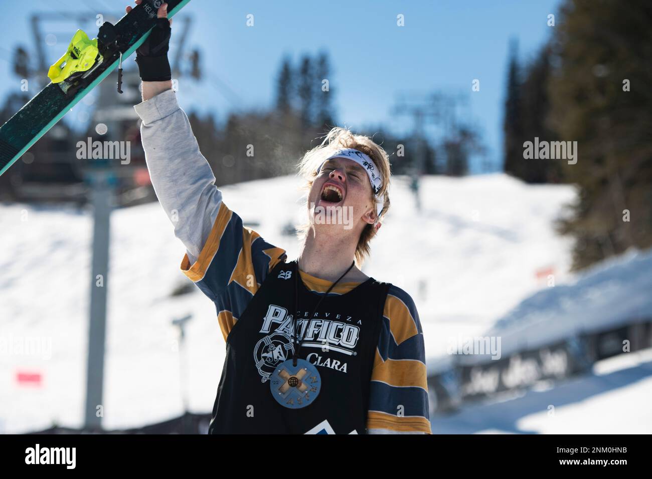 Canadian skier Max Moffatt takes a moment to celebrate after winning ...