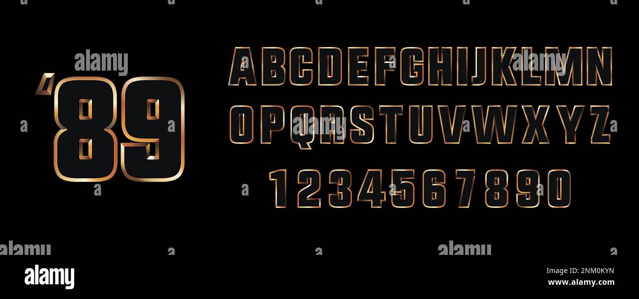 89 year Alphabet style. Black numbers and letters with gold stroke ...