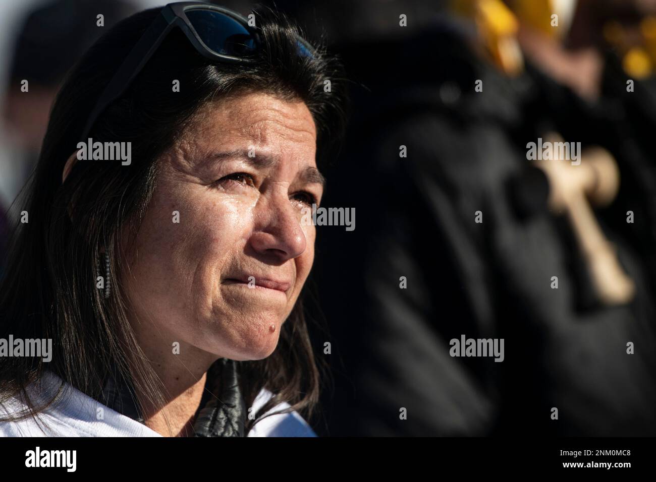 Olga Pardo looks up at the Big Air jump with tears in her eyes as her ...