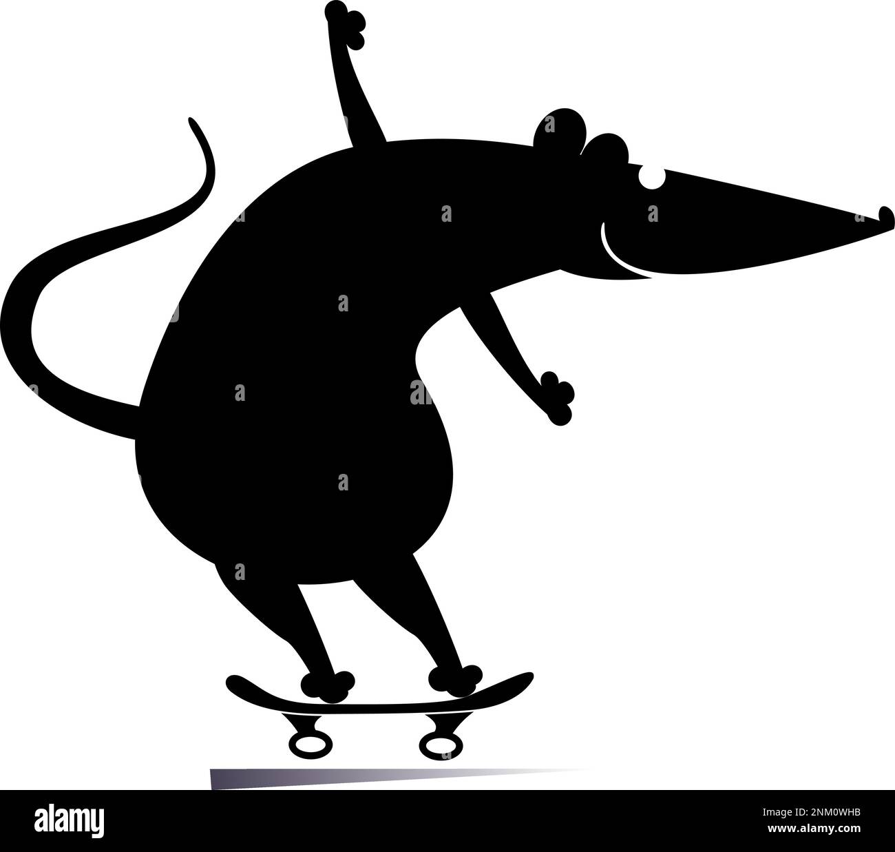 Cartoon rat or mouse a skateboarder isolated illustration. Funny rat or ...