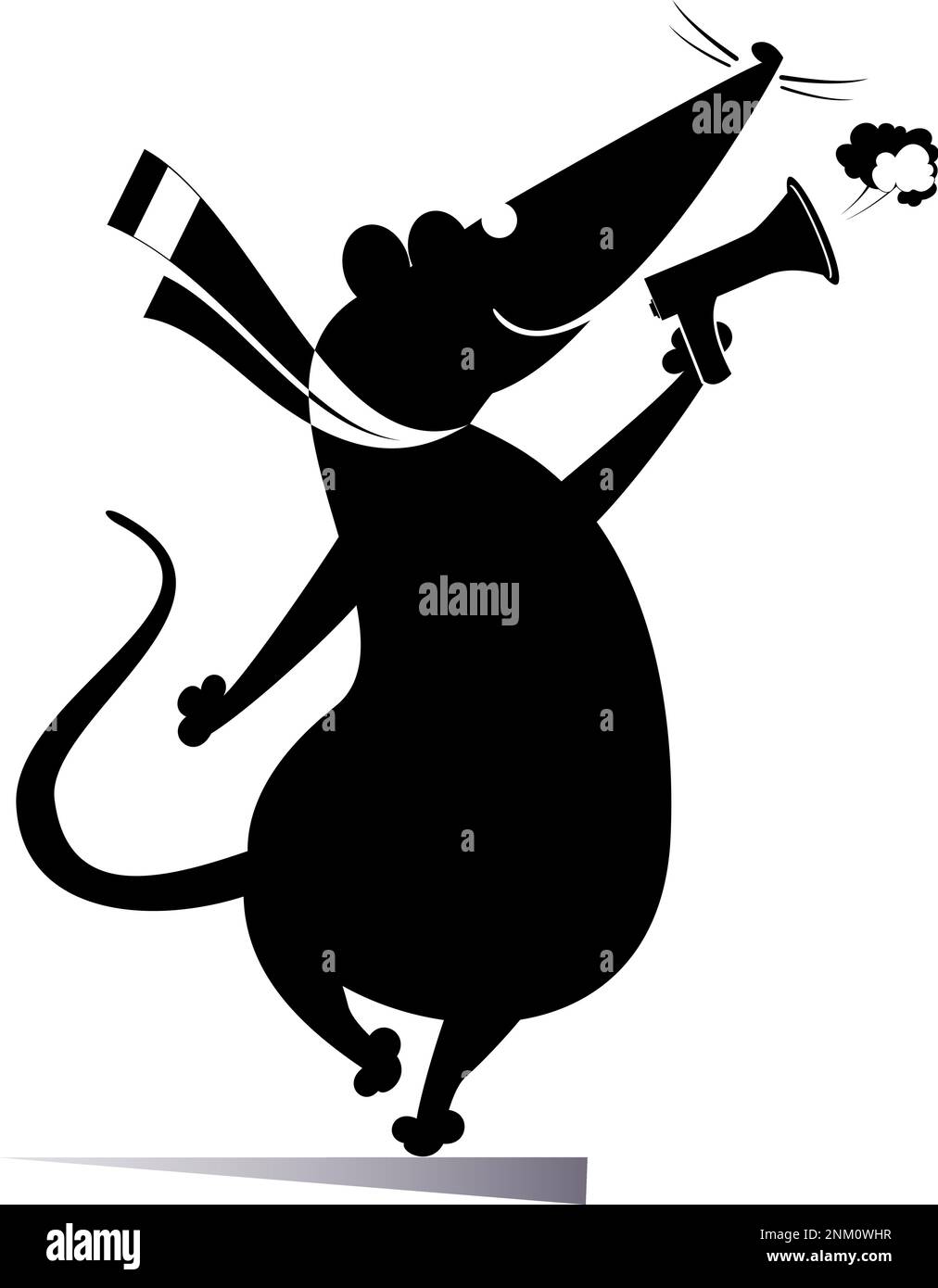 Funny rat or mouse makes announcement to megaphone illustration ...