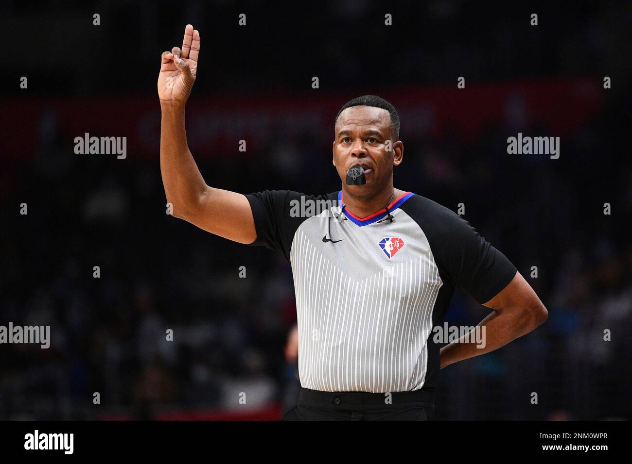 LOS ANGELES, CA - JANUARY 08: Referee Sean Wright looks on during a NBA ...