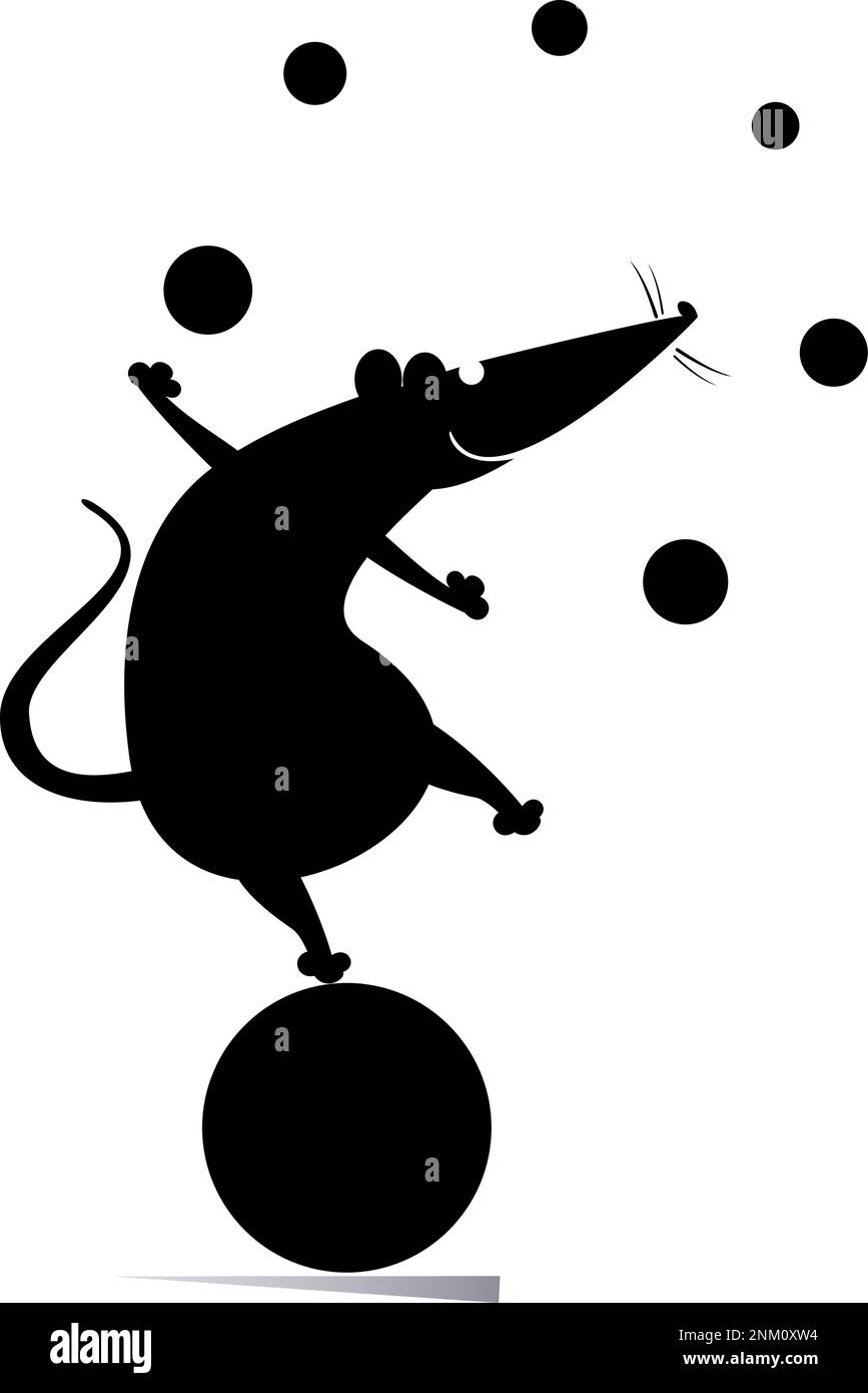 Equilibrist rat or mouse on the big ball juggles the balls illustration ...