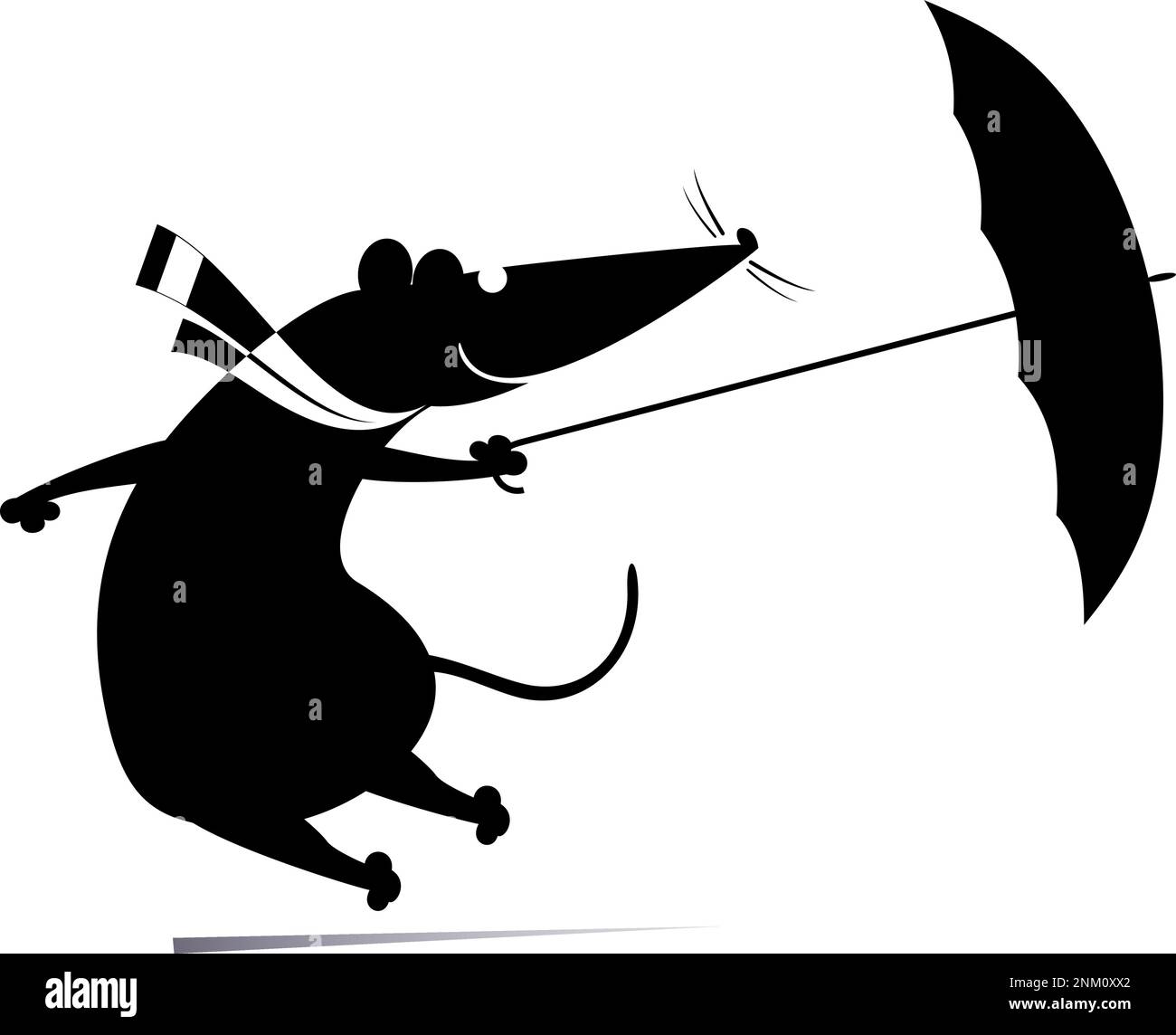 Windy day and rat or mouse with umbrella illustration. Cartoon rat or ...