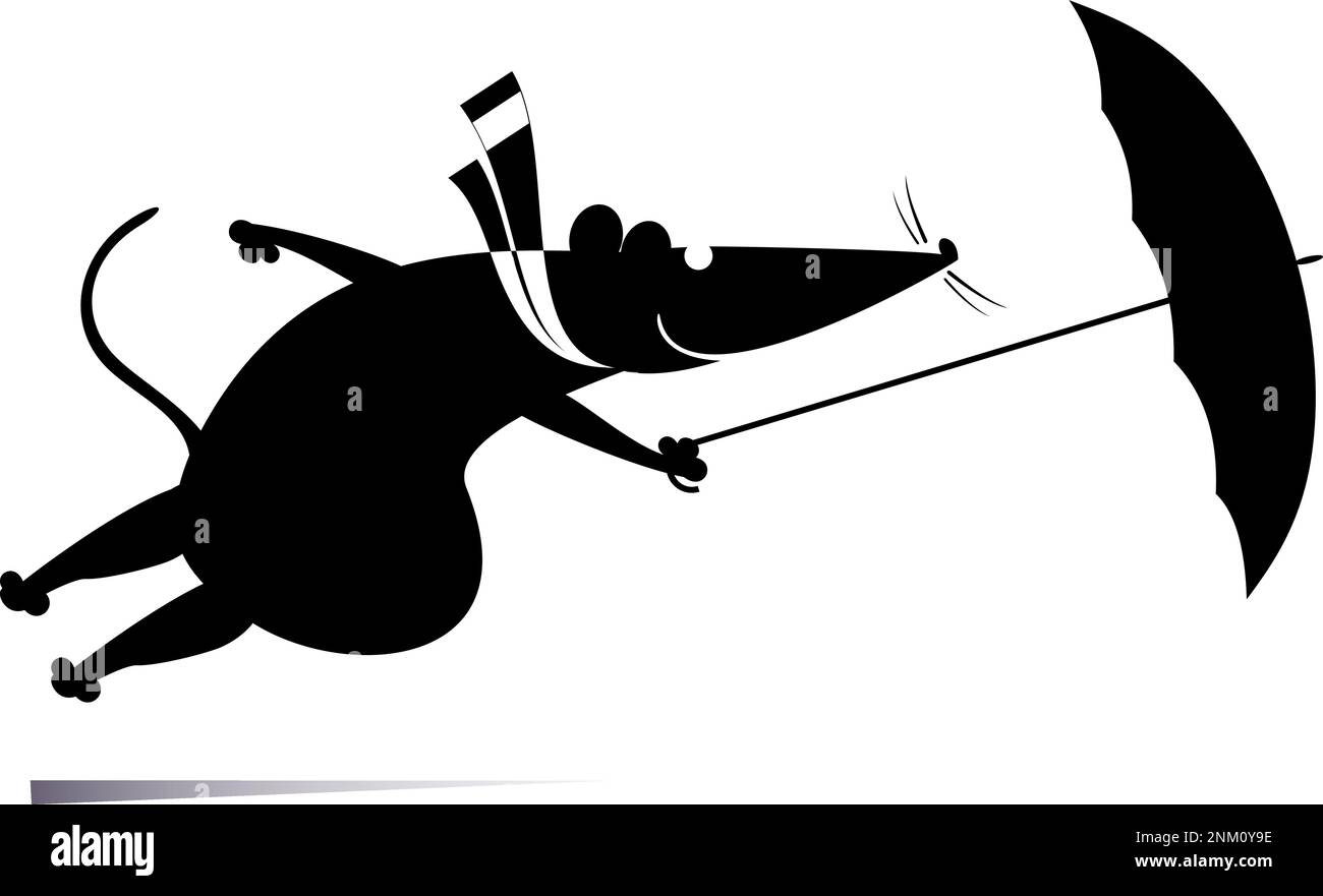 Windy day and rat or mouse with umbrella illustration. Cartoon rat or ...