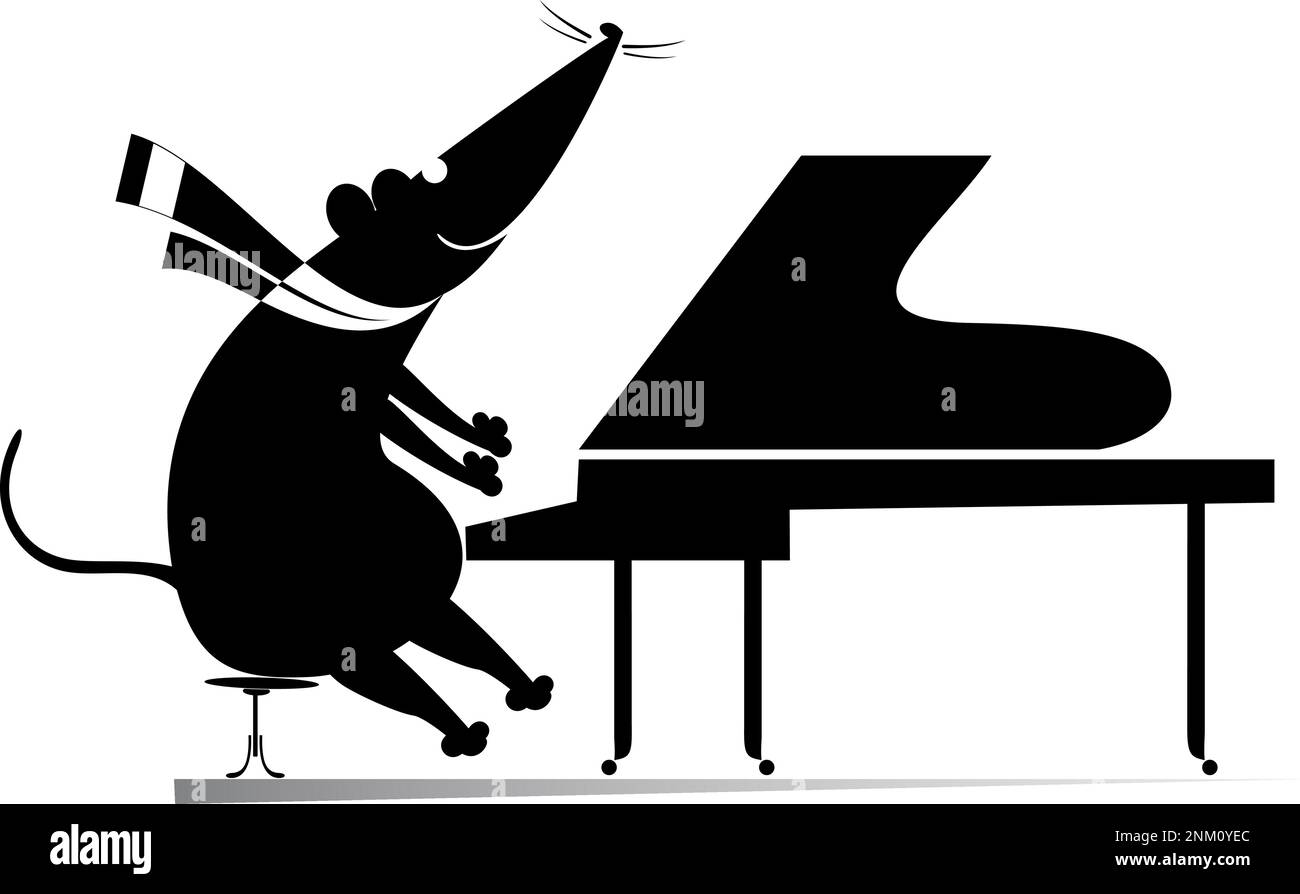 Pianist rat or mouse plays piano isolated illustration. Pianist rat or ...