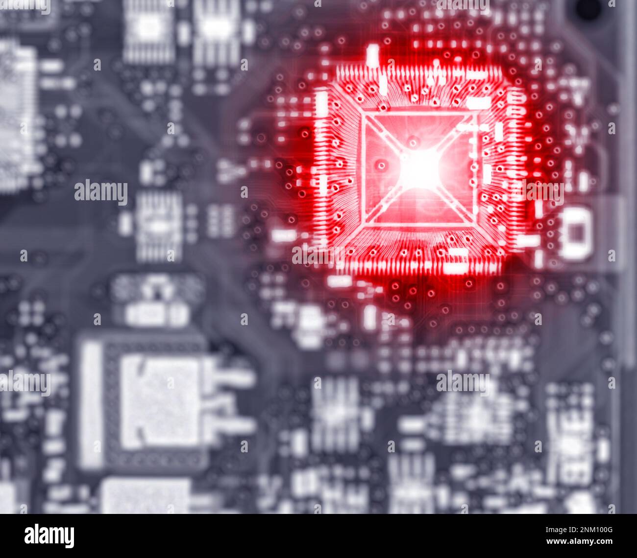 X-ray of The CPU on Circuit board. Blue abstract technology background ...