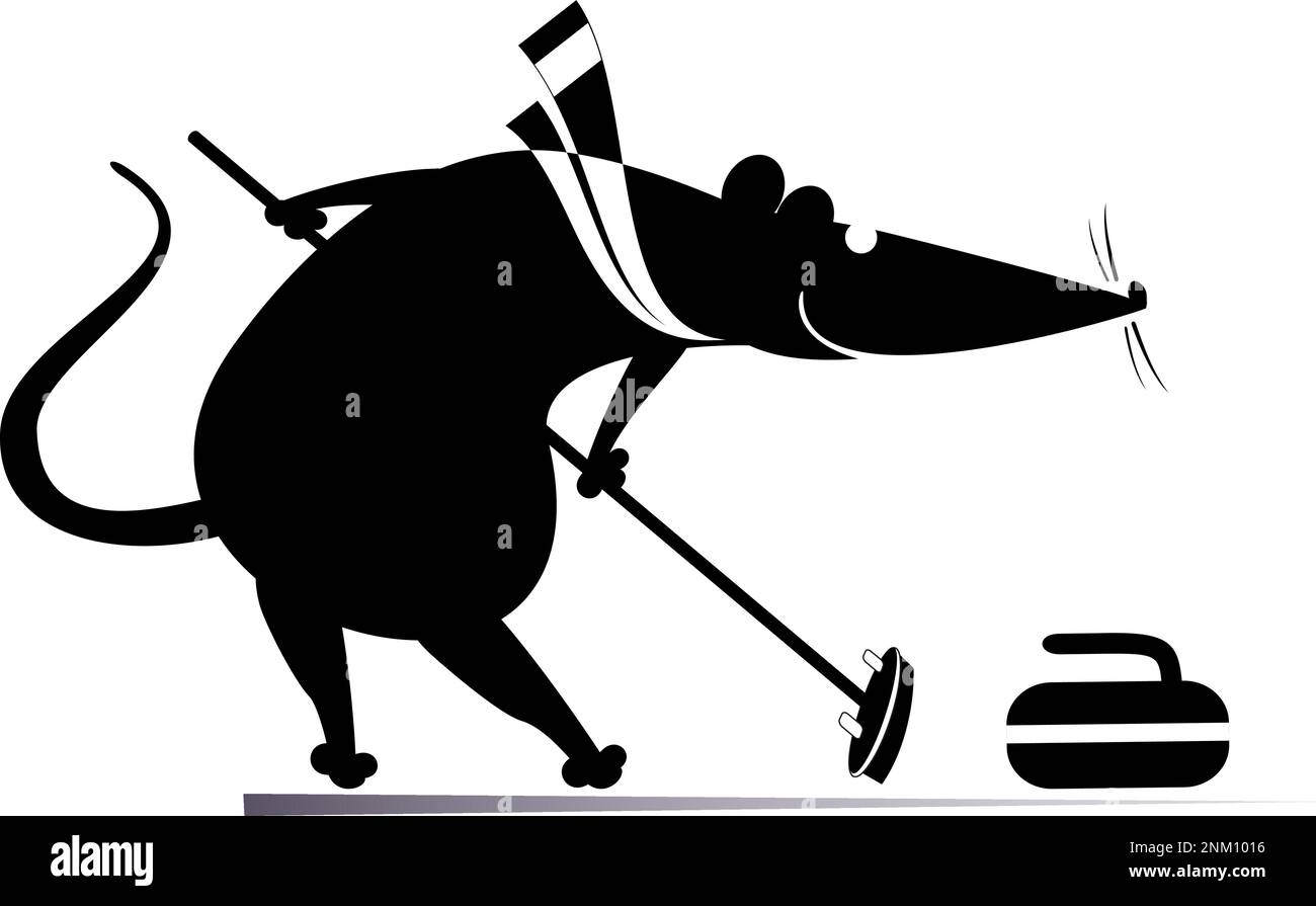 Rat or mouse plays curling isolated illustration. Cartoon rat or mouse ...